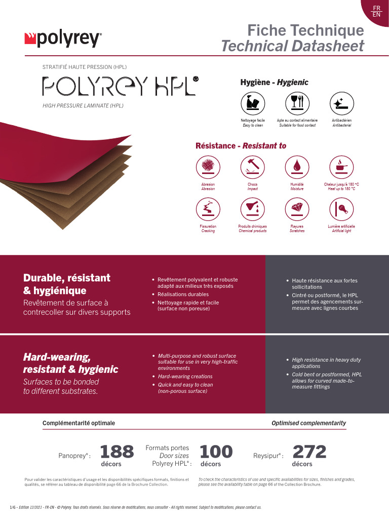 Polyrey HPL - Fiche Technique - FR - EN | PDF