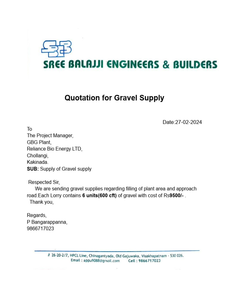 Quotation for Gravel Supply | PDF