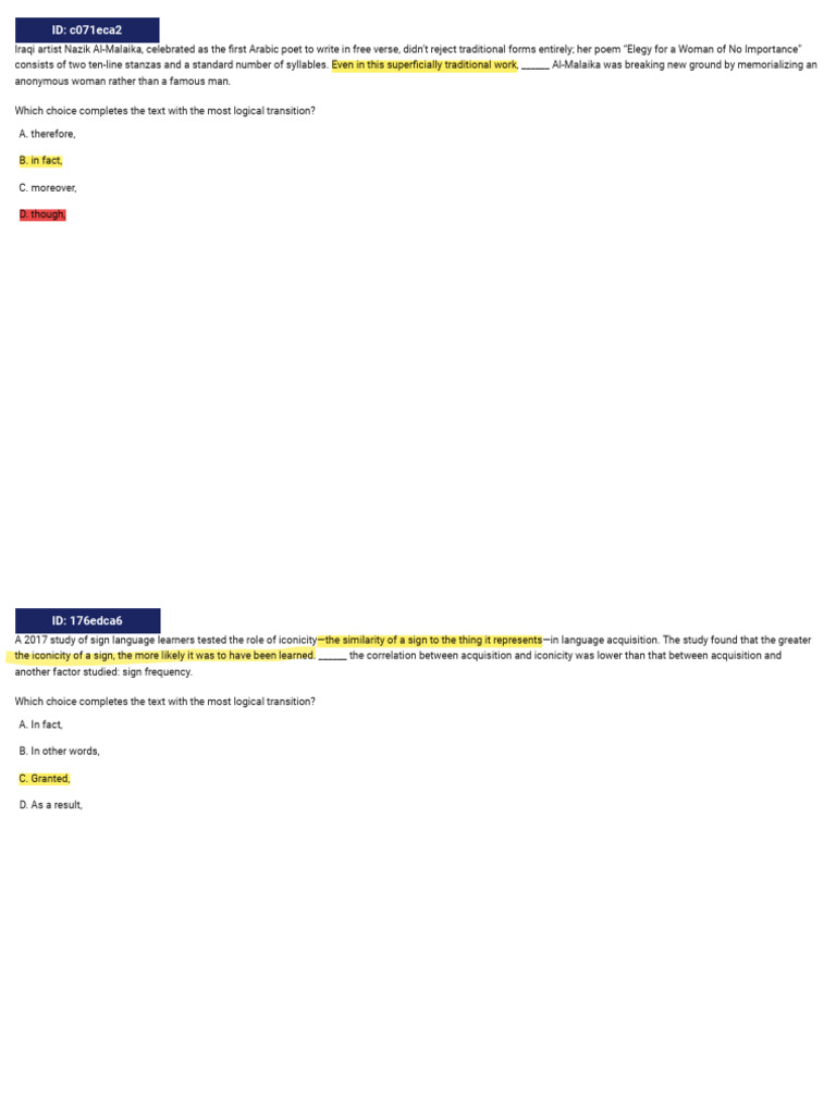 SAT Suite Question Bank - Expression of Ideas Q35-55 | PDF