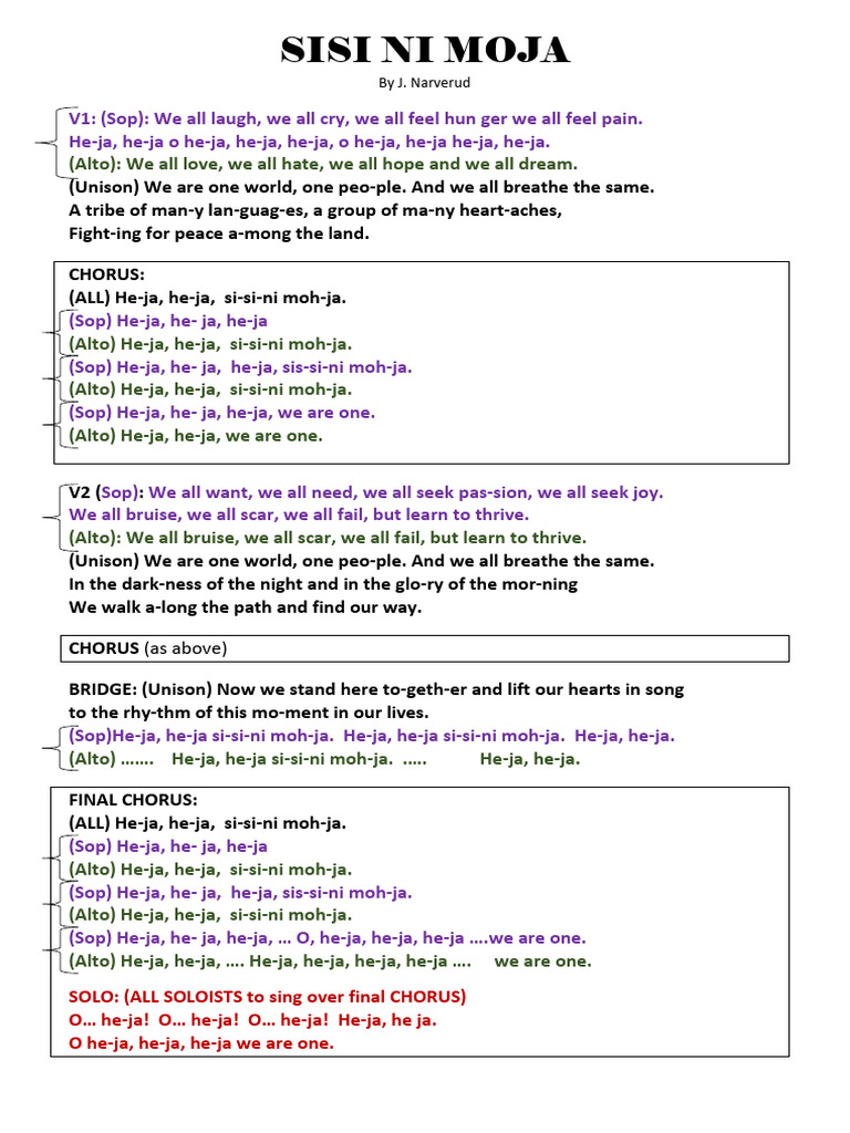 SISI NI MOJA - Lyrics | PDF