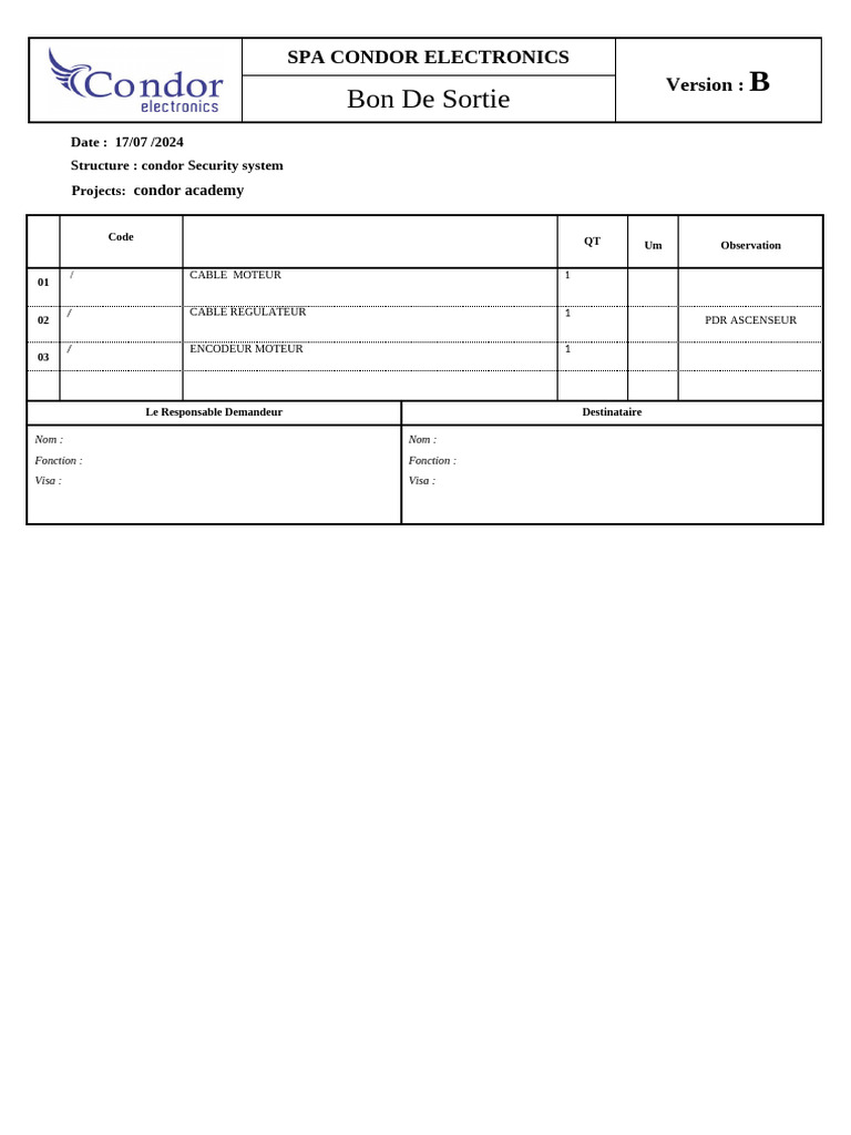Bon de Sortie | PDF