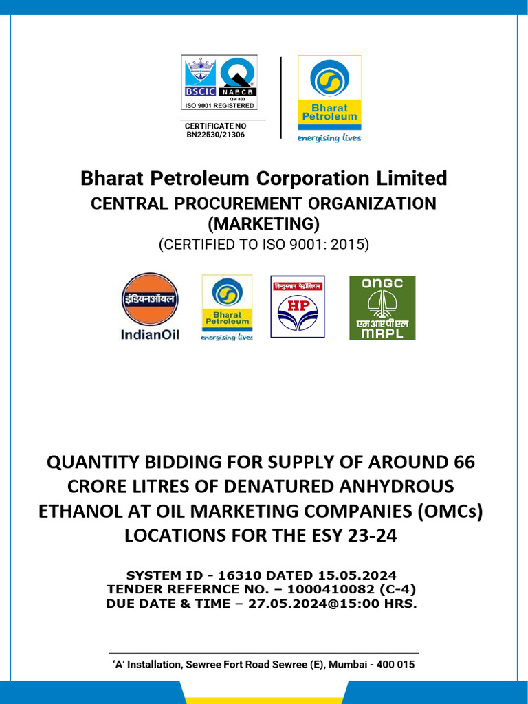 BPCL Ethanol Tender 1505 2024 | PDF | Molasses