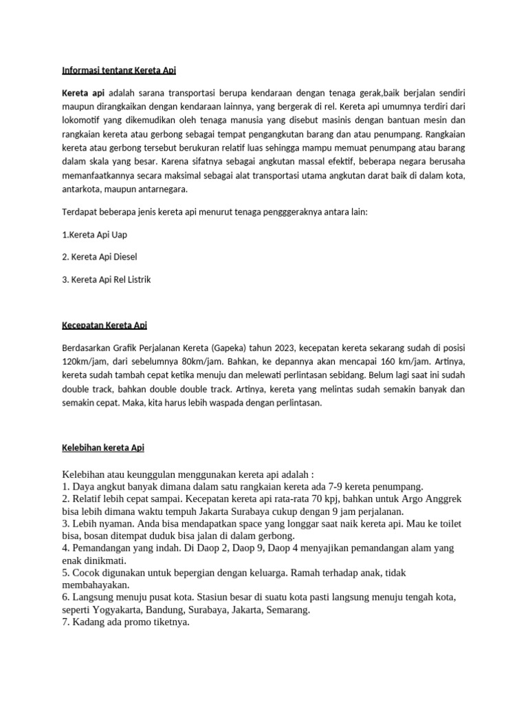Informasi Tentang Kereta Api | PDF