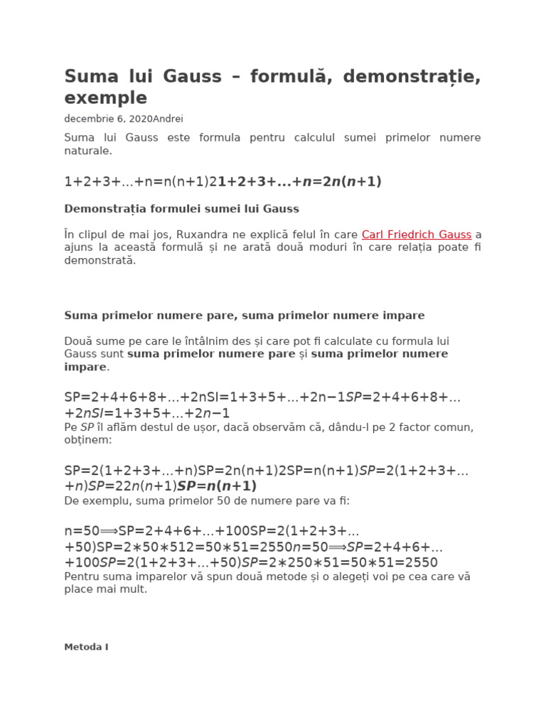 Suma Lui Gauss | PDF