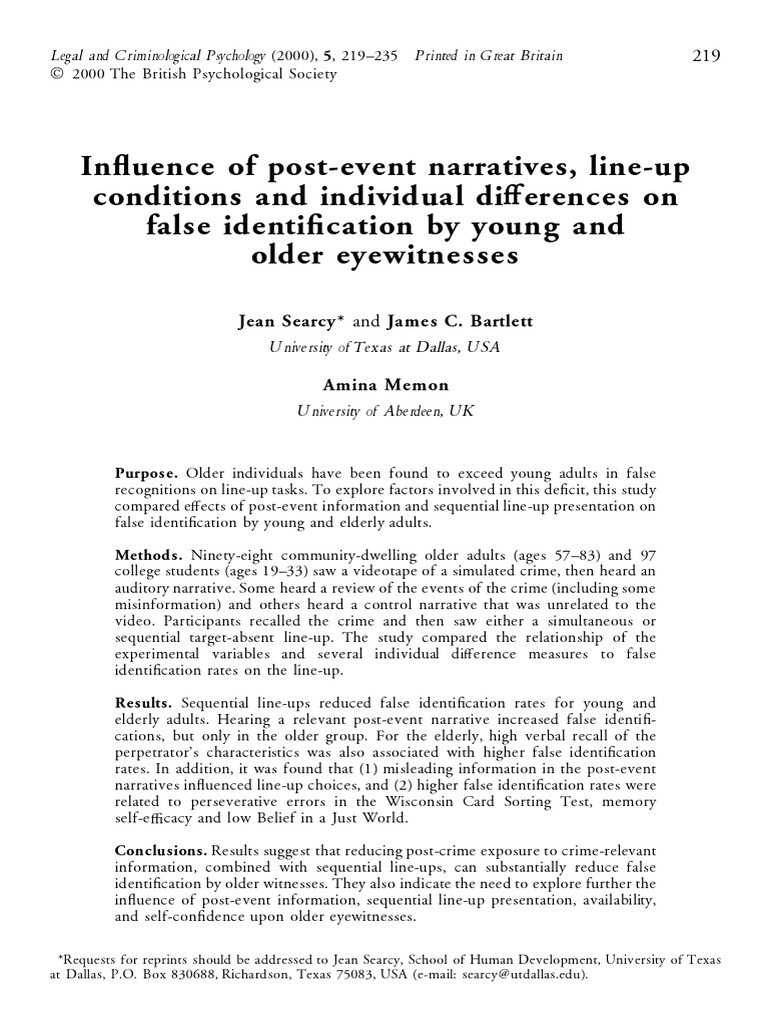 Post Event Narrative Effects On False Identification | PDF
