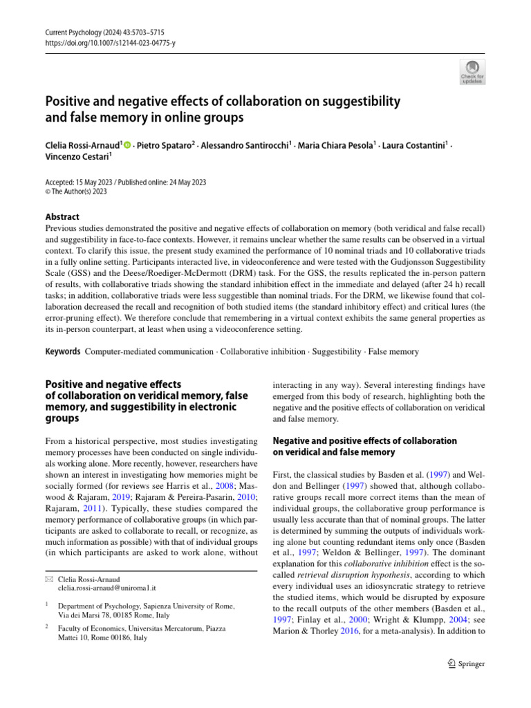 False Memory in Groups - Suggestion | PDF