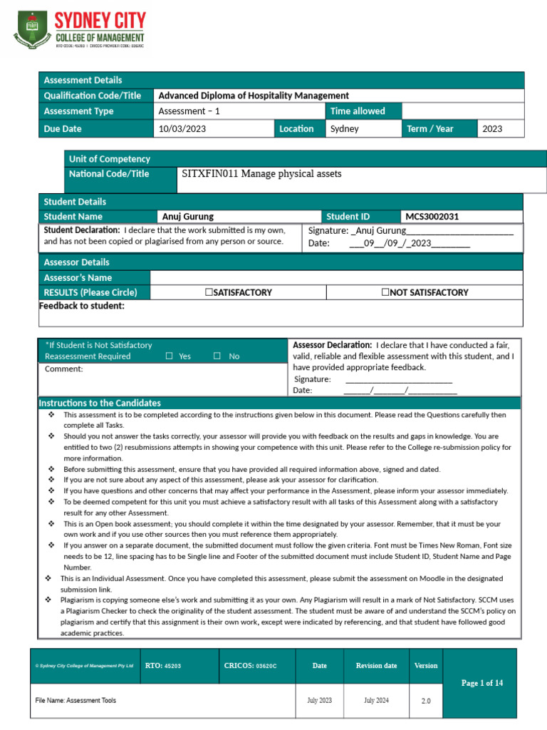 SITXFIN011 Assessment Task 1 Anuj Final | PDF