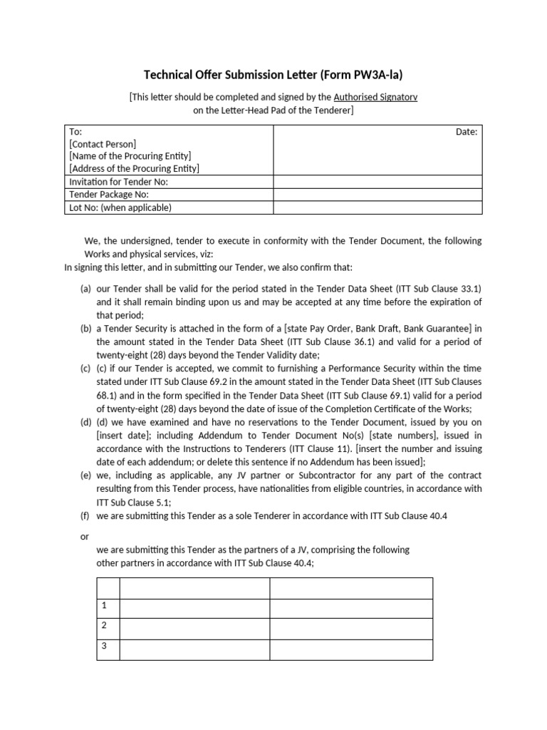 Technical Offer Submission Letter | PDF