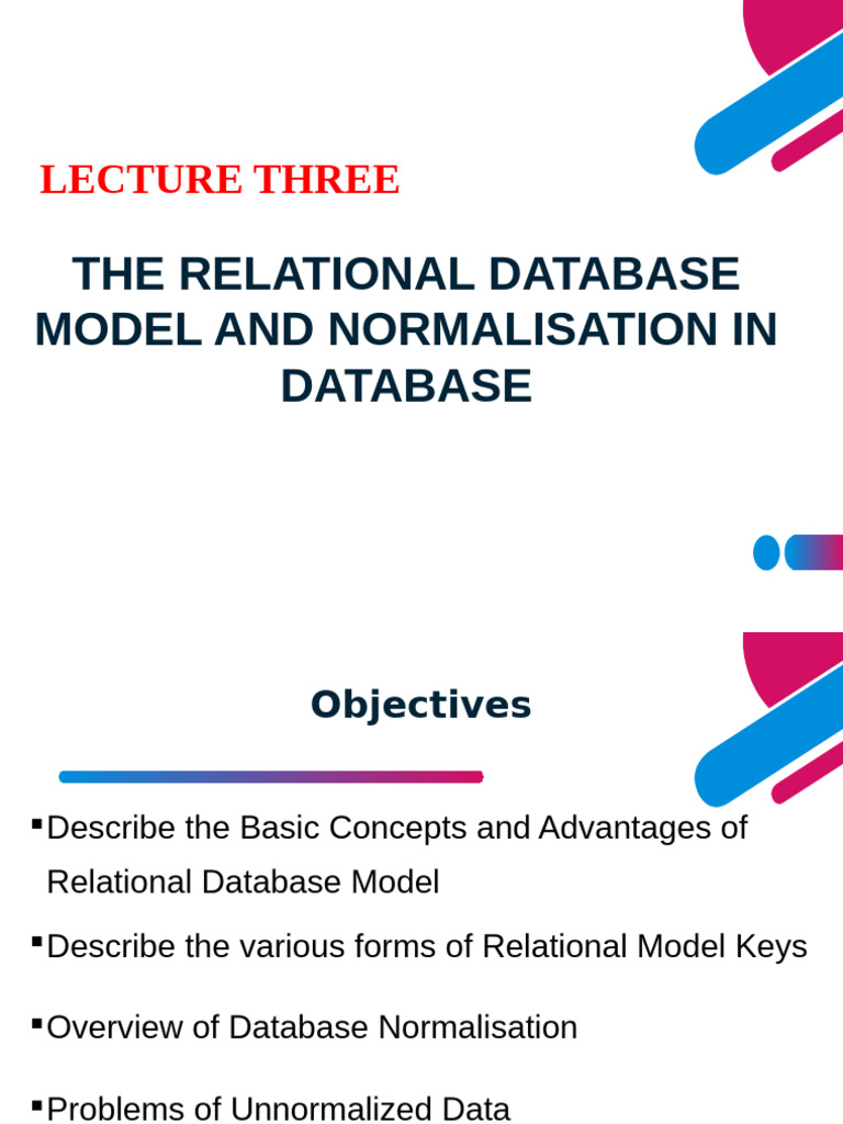 Database Lecture 3 The Relational Database Model New Final | PDF