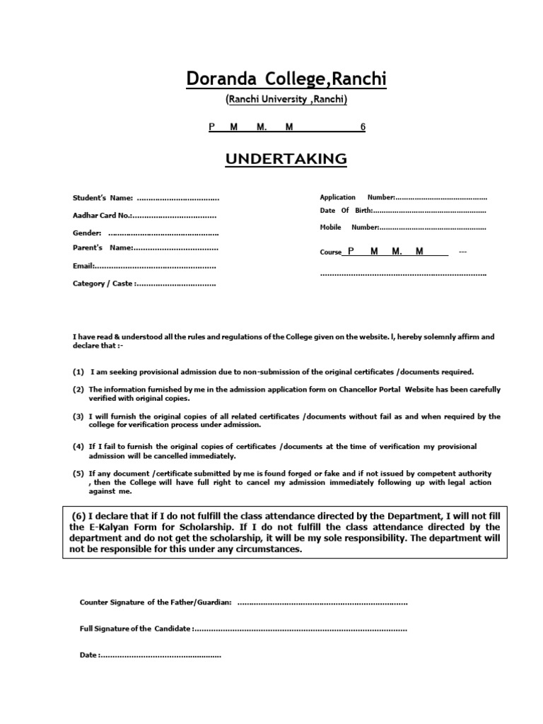 PG Undertaking Format 2024 2026 | PDF