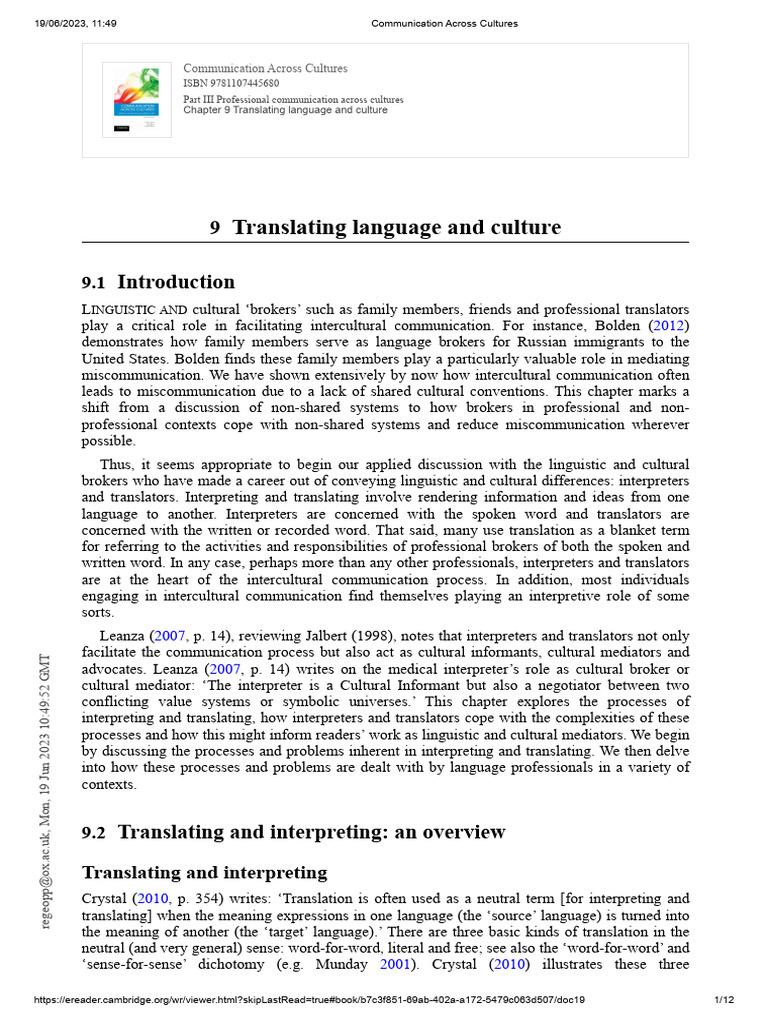Communication Across Cultures - Translating Language and Culture | PDF