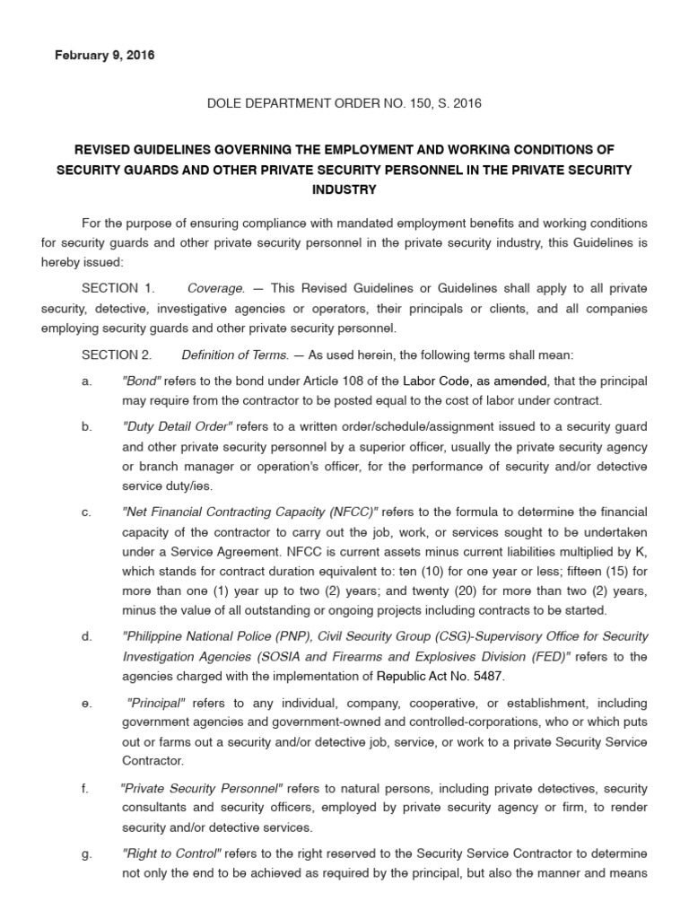DO No. 150-16 (Revised Guidelines- Employment of Security Guards) | PDF
