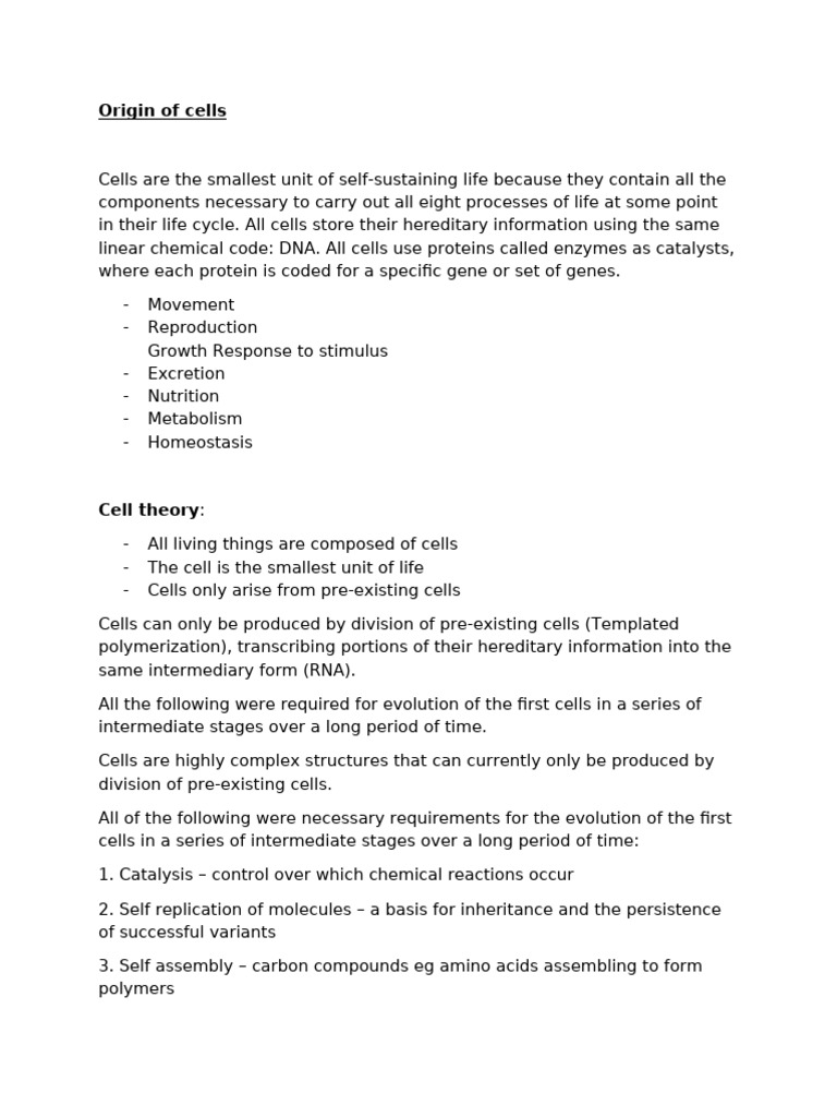 Bio Notes - Cells | PDF