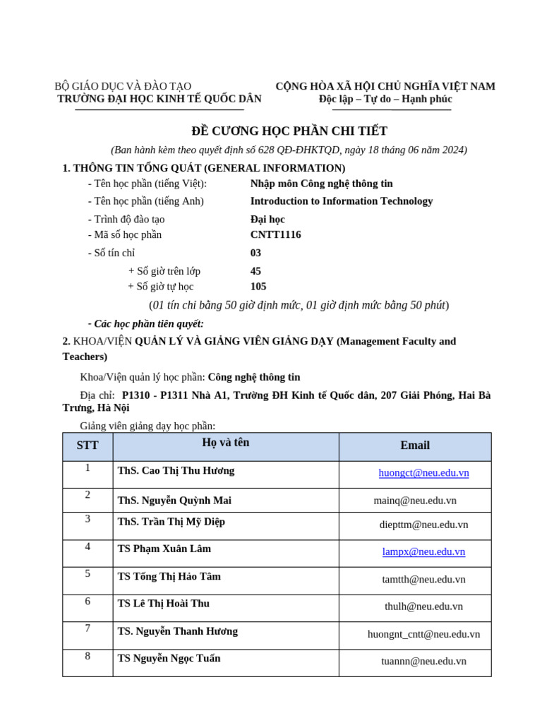 CNTT1116 Nhap Mon Cong Nghe Thong Tin CLC 2024 | PDF