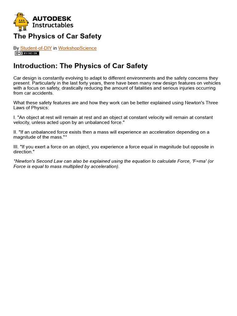The Physics of Car Safety - 6 Steps - Instructables | PDF | Airbag | Force