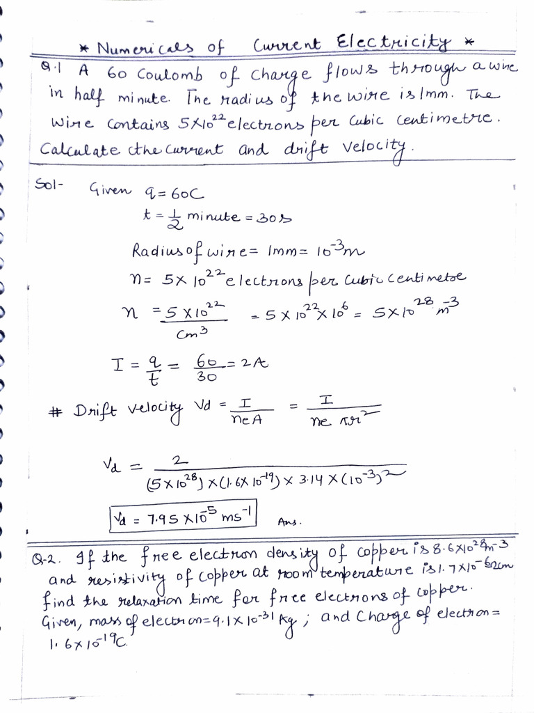 Ch-3 Current Electricity Numericals | PDF