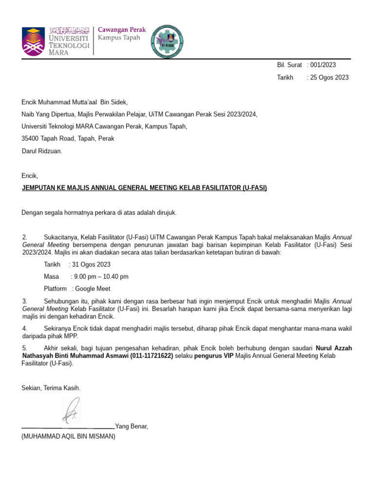 SURAT JEMPUTAN MPP AGM | PDF