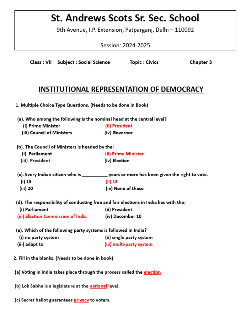 Social Science - Ch-3 Civics (VII) 2024 | PDF