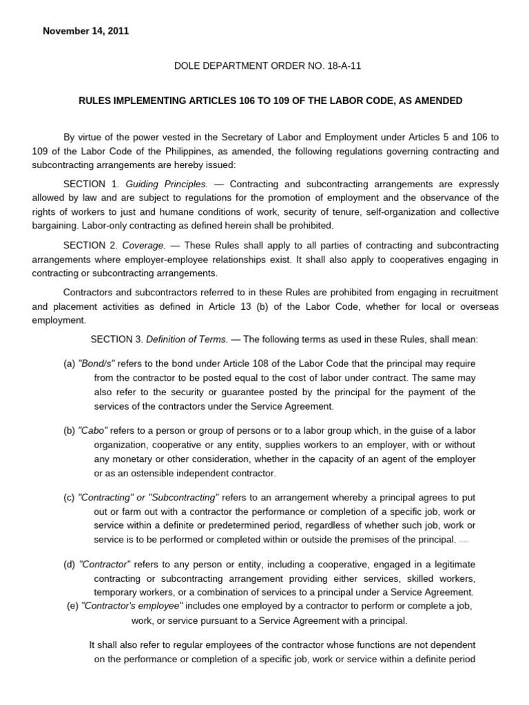 B.3 DOLE Department Order No. 18-A-11 - Rules Implementing Articles 106 ...