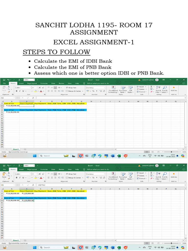 Sanchit Lodha 1195-Room 17 Assignment Excel Assignment-1 Steps To Follow | PDF