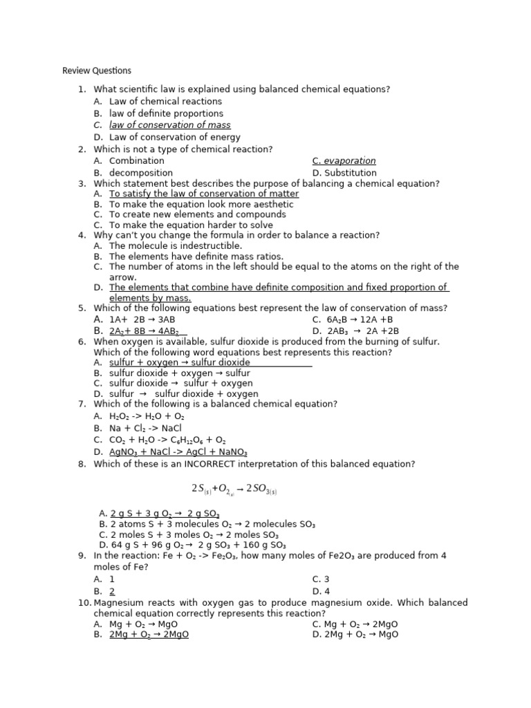 General Chemistry Review Questions | PDF | Chemical Reactions ...
