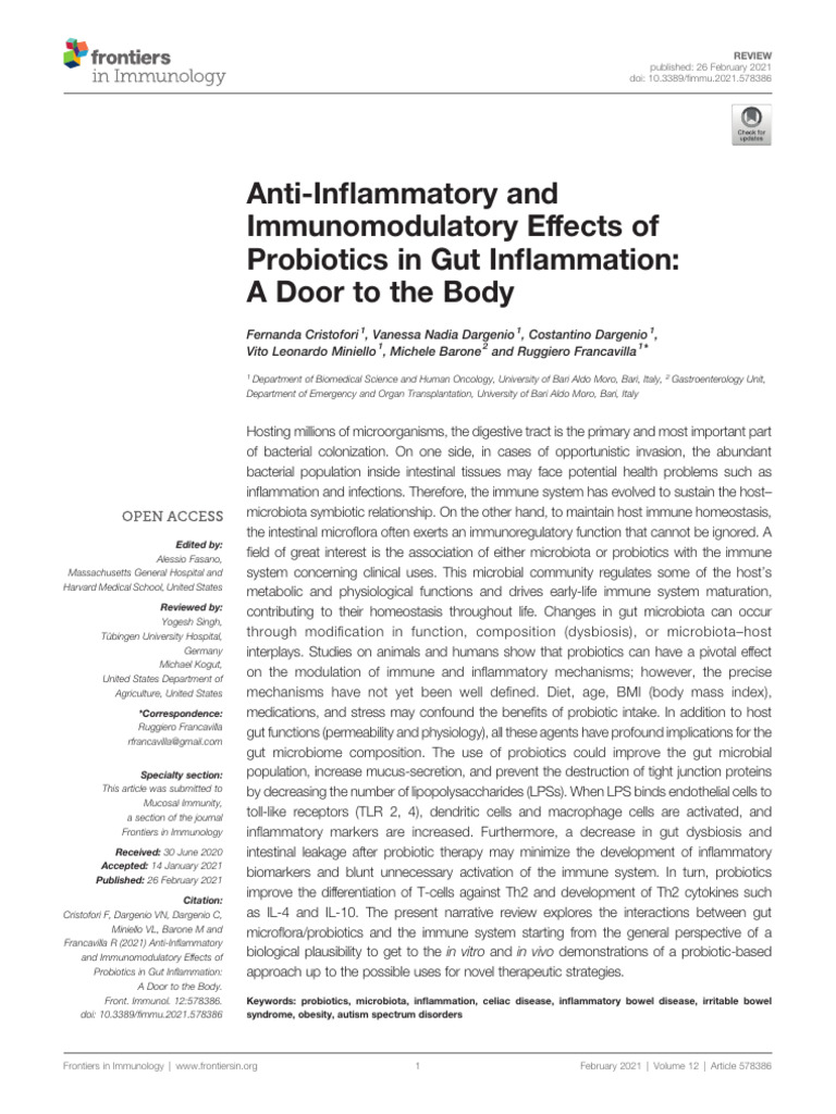 Anti-Inflammatory and Immunomodulatory Effects of Probiotics in Gut ...