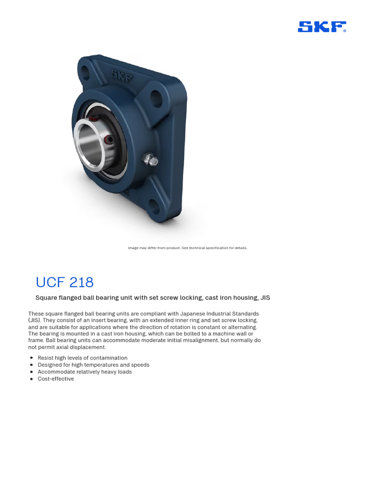 UCF 218 - Ball Bearing Units - SKF | PDF | Bearing (Mechanical) | Screw