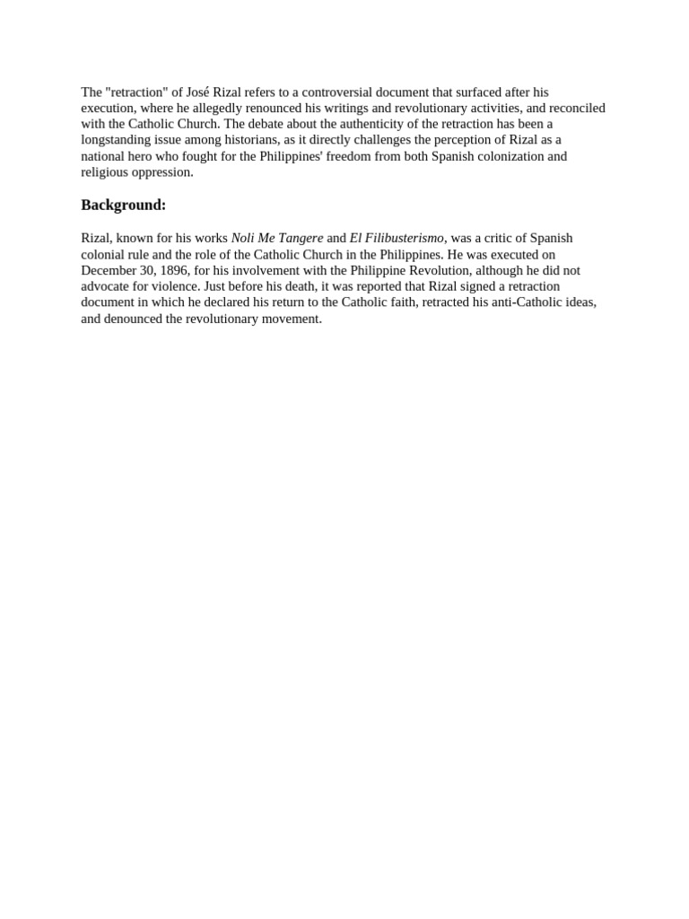 Rizal Retraction | PDF