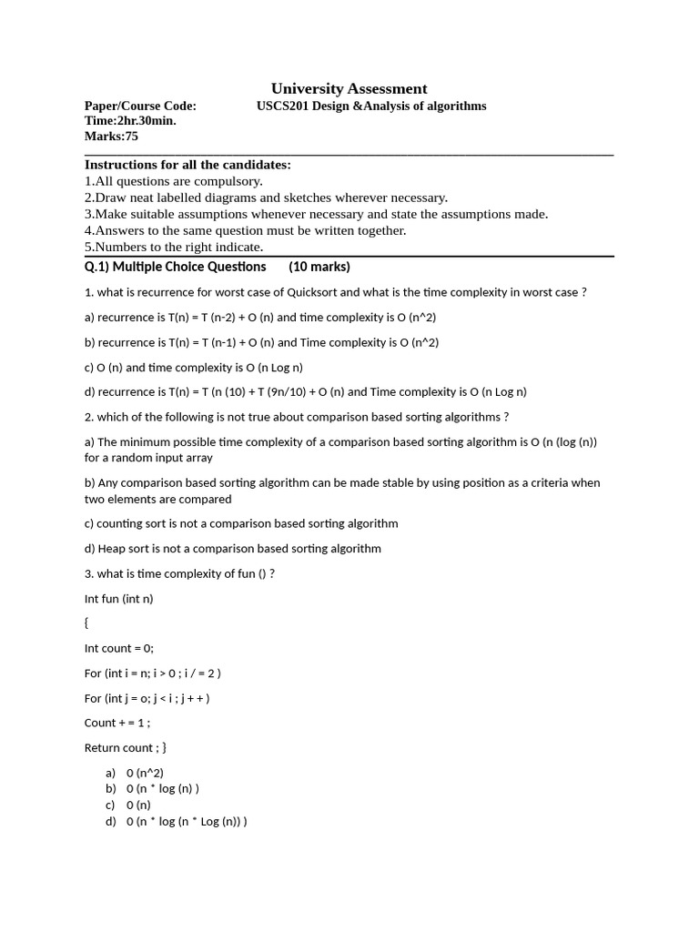 Design Analysis of Algorithms (USCS201) | PDF