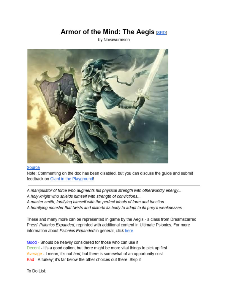 (PF) Armor of The Mind: The Aegis | PDF
