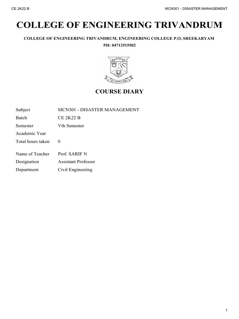 MCN301 Disaster Management Syllabus | PDF