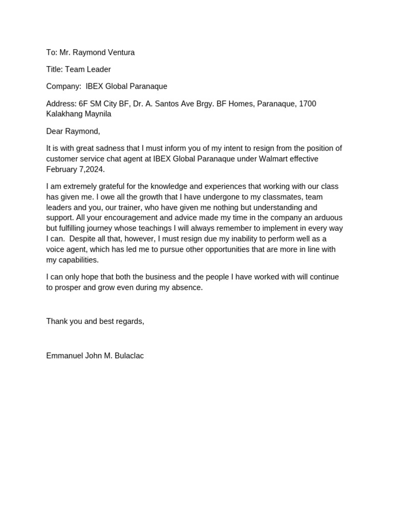 Resignation Letter | PDF