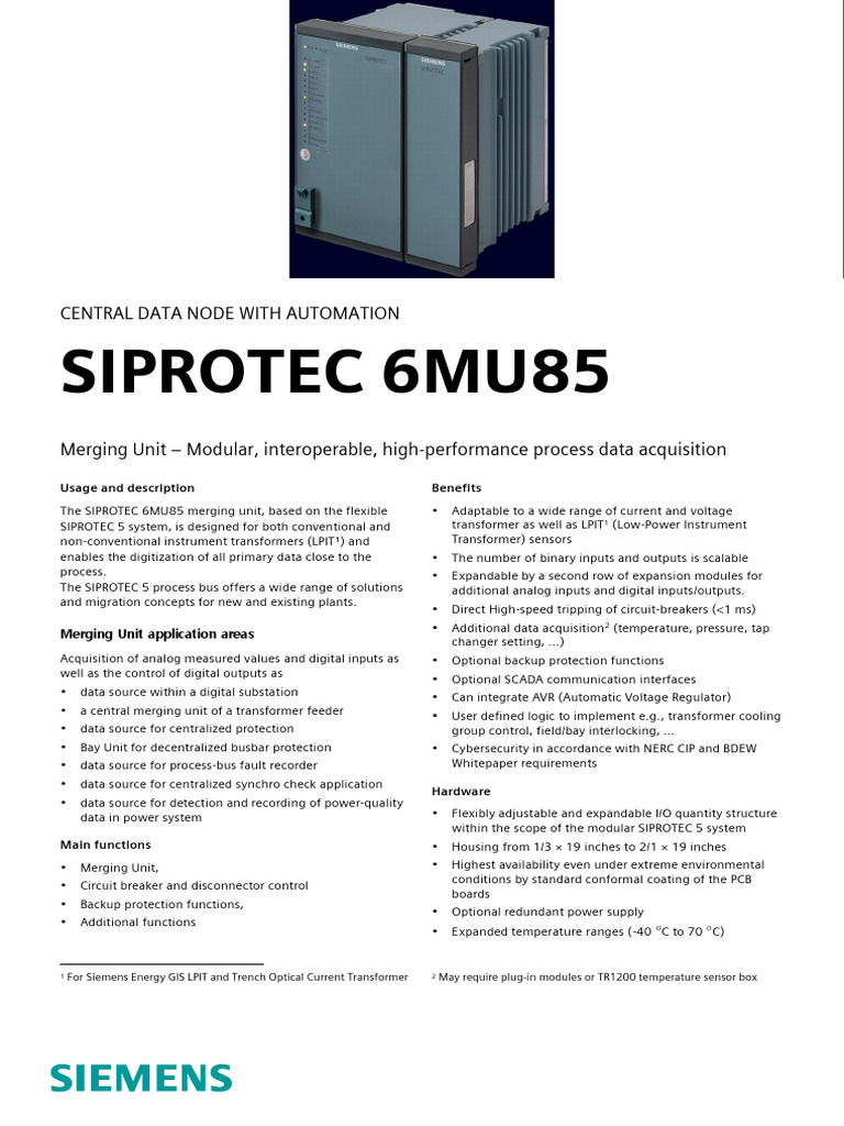 Siprotec 6mu85 Profile | PDF