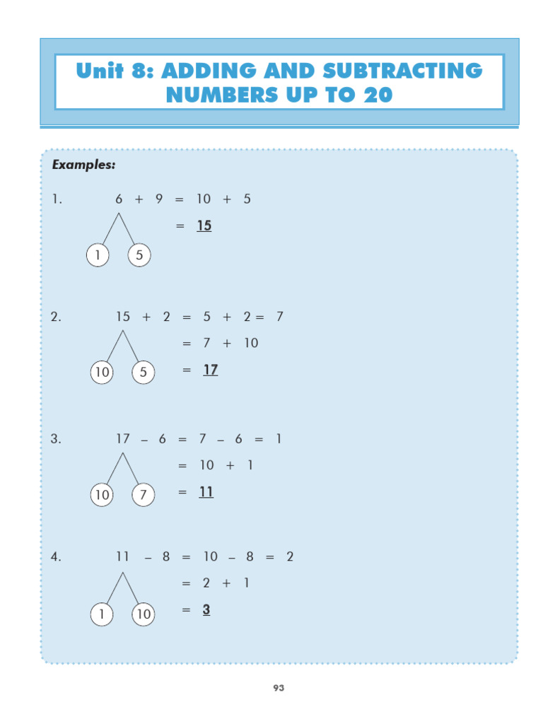 Unit 8: Adding and Subtracting Numbers Up To 20: Examples | PDF