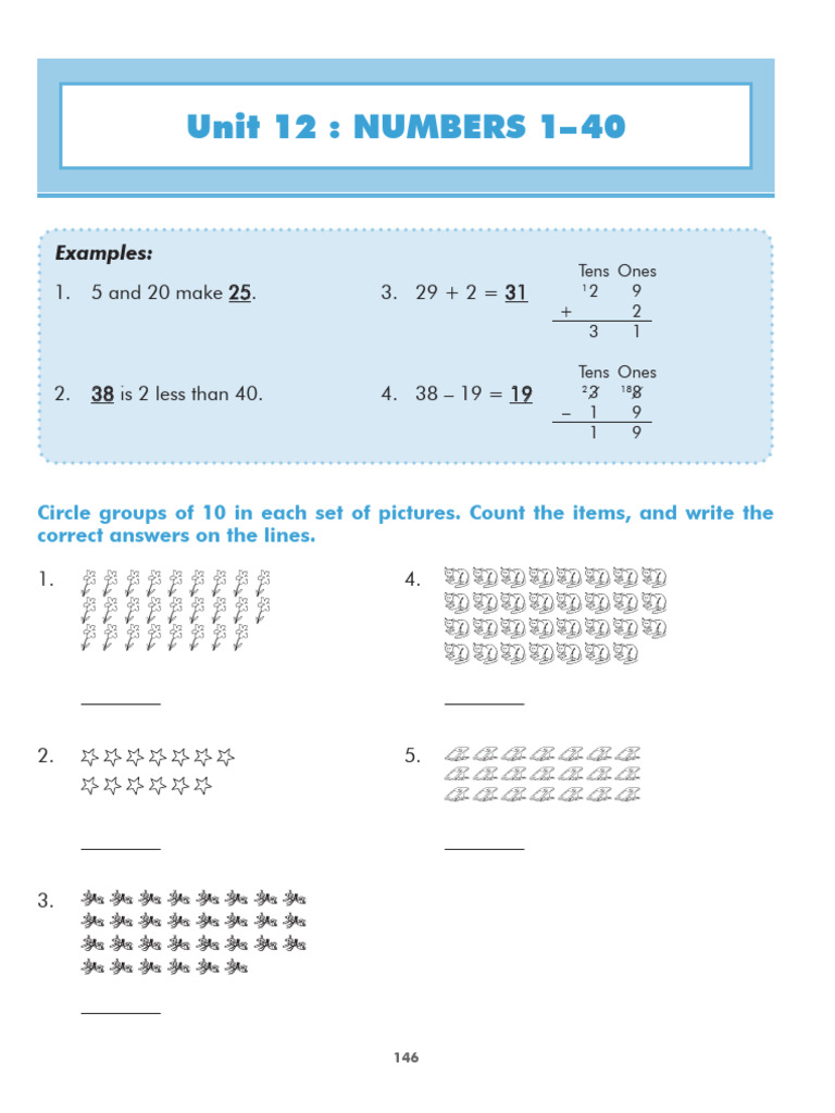 Unit 12: NUMBERS 1-40: Examples | PDF