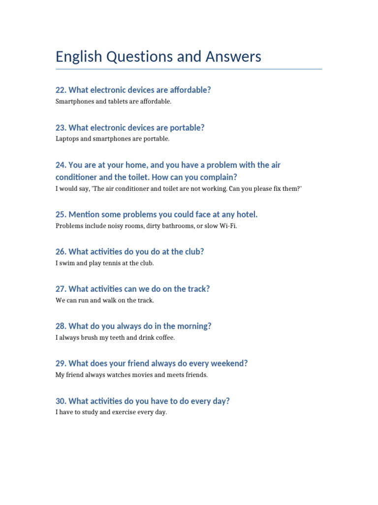 English Questions and Answers | PDF