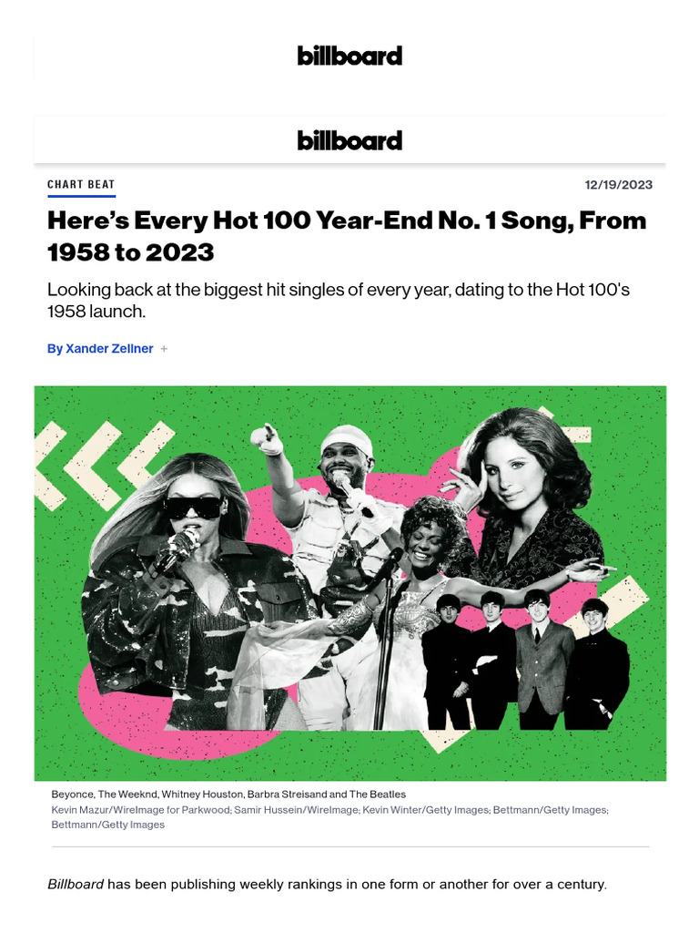 Top Songs by Year On Billboard Hot 100 Chart | PDF