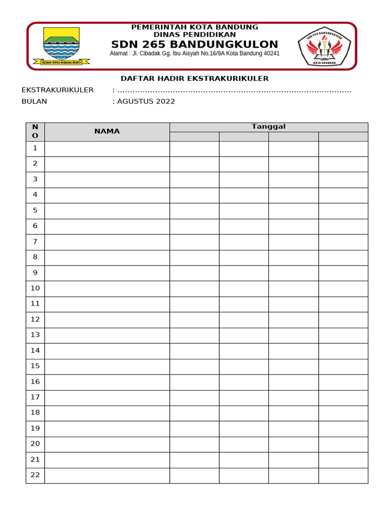 Daftar Hadir Ekskul | PDF Daftar Hadir Ekskul | PDF