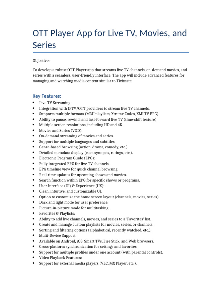 OTT Player App Project Description | PDF