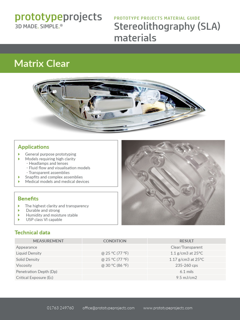 SLA Material Matrix Clear | PDF | Mechanical Engineering | Continuum ...