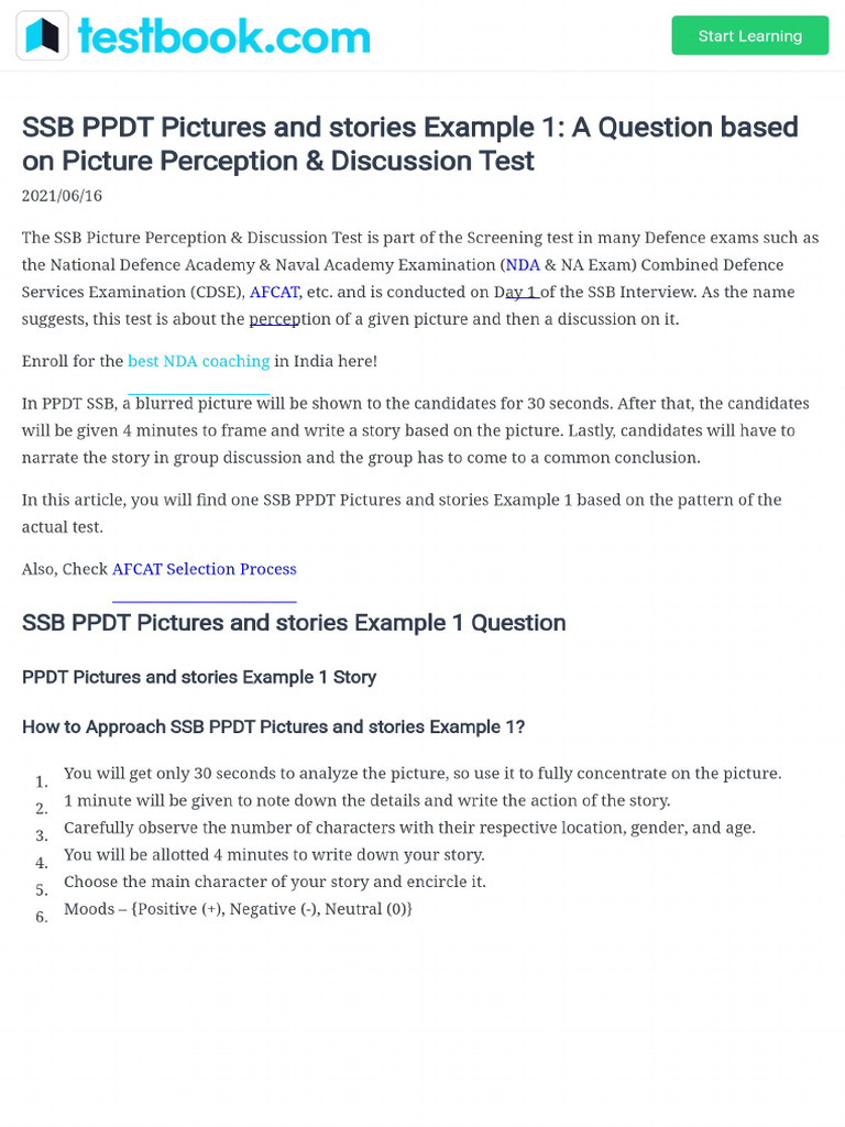 SSB PPDT Pictures and Stories Example 1 | PDF