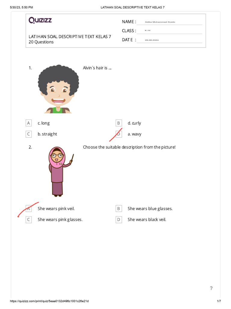 Latihan Soal Descriptive Text Kelas 7 | PDF