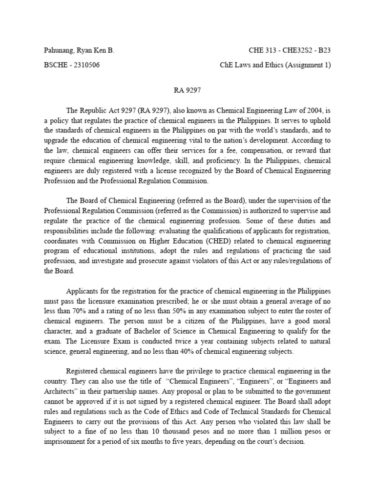 ChELaws S2 Assignment | PDF