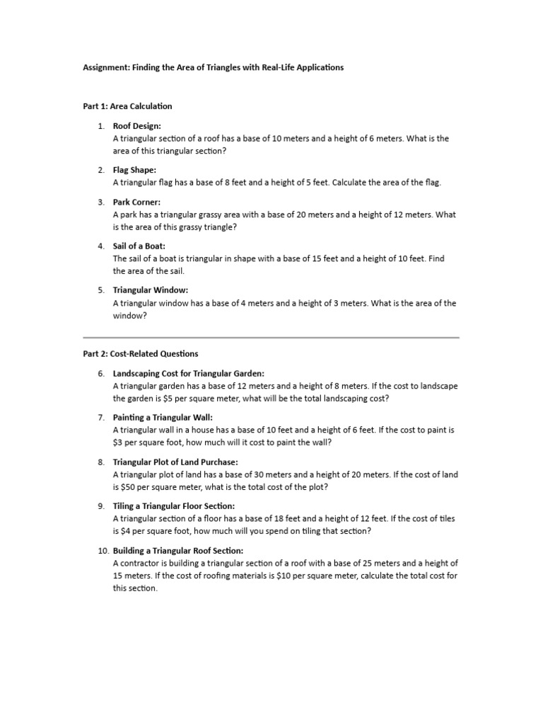 2D Shapes - Finding The Area of A Triangles - Real-Life Applications | PDF