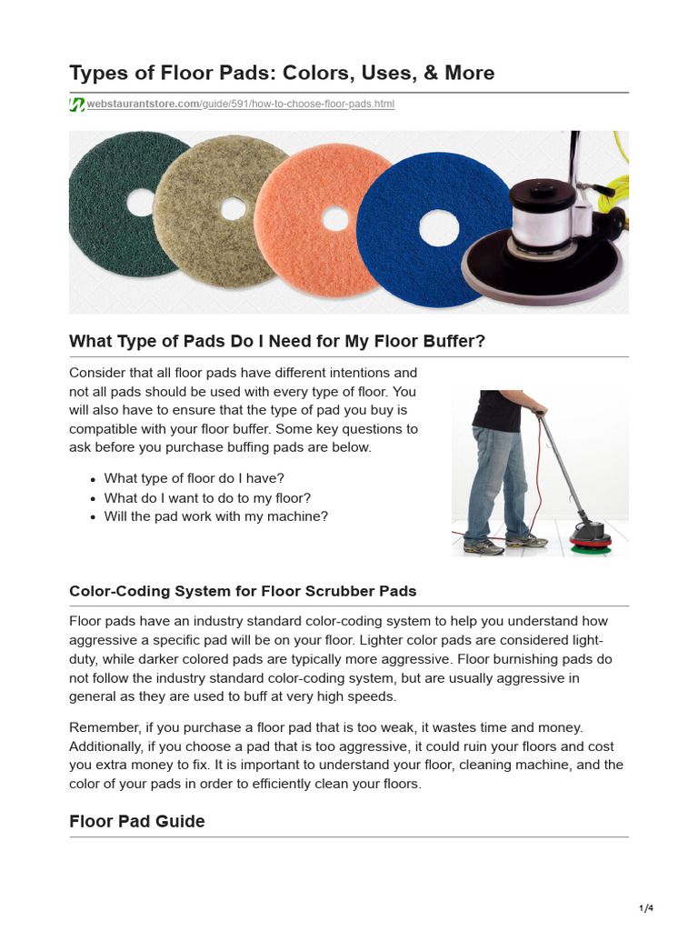 Types of Floor Pads Colors Uses Amp More | PDF