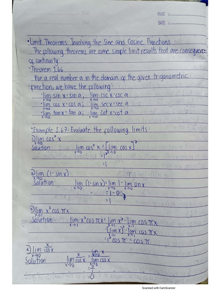 Limit Theorems Involving Sine and Cosine Functions | PDF