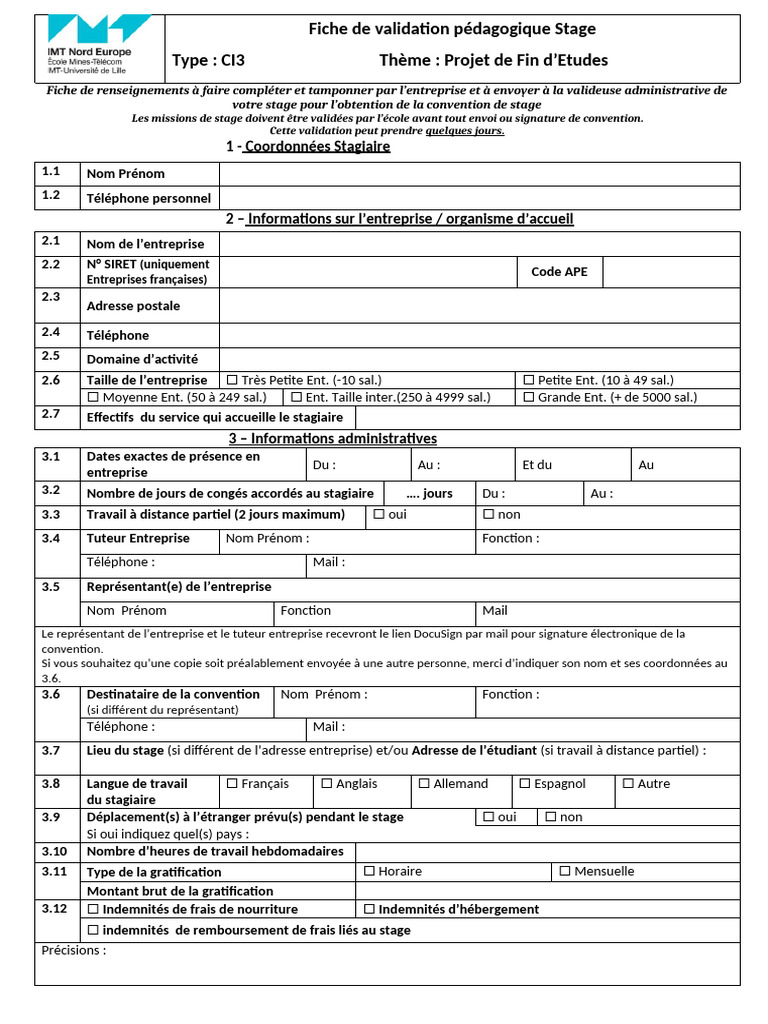 Fiche de Validation Pédagogique - Stage CI3 Nouvelle Version 22-11-22 | PDF