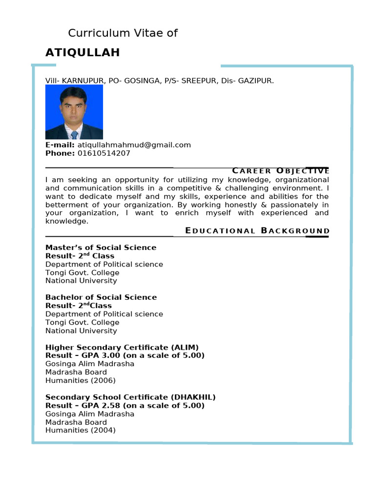 CV - AtiqUllah Atiq | PDF