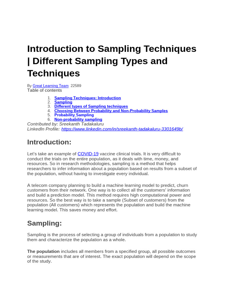 Introduction To Sampling Techniques | PDF