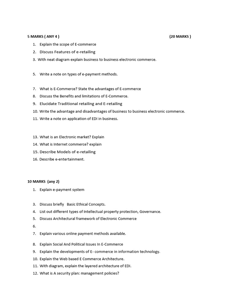 Computer Science - E - Commerce IMP Questions | PDF